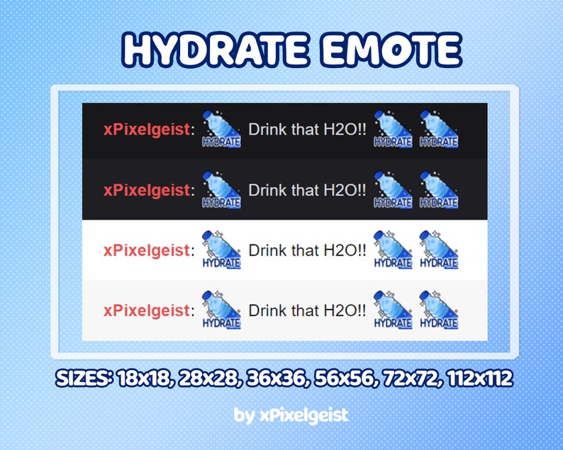 Hydrate Streaming Emote Water Bottle Emote Channel Points | Etsy