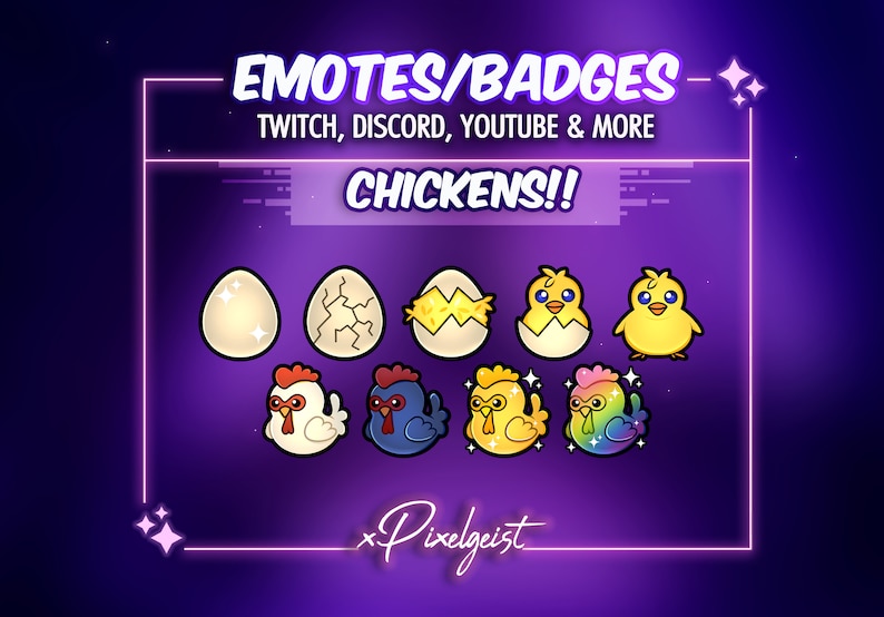 Cute Growing Chicken Sub Badges, Chicken Emotes, Egg Bit Badges, Farm ...