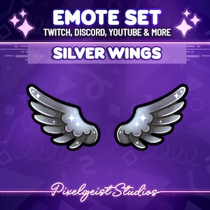 Silver Angel Wing Emote Set, Cute Silver Wing Emotes, Kawaii Celestial ...