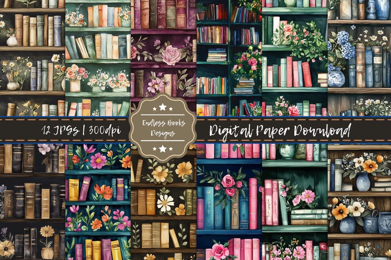 Library Digital Paper Pack | Seamless Book & Bookshelf Patterns - Etsy