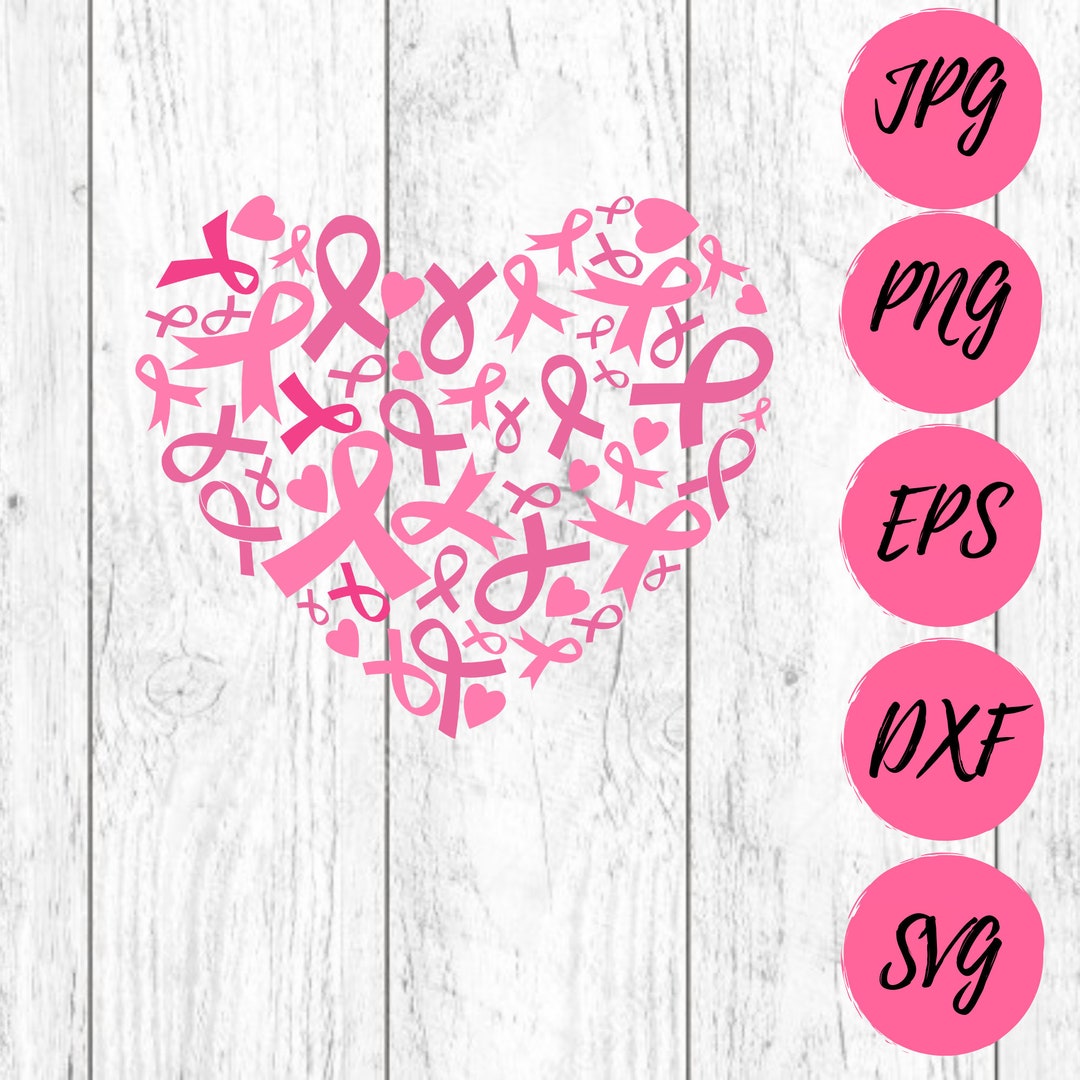 Hearts Ribbon SVG PNG JPG Eps Dxf Breast Cancer Awareness Pink October ...