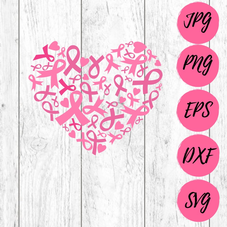 Hearts Ribbon SVG PNG JPG Eps Dxf Breast Cancer Awareness Pink October ...