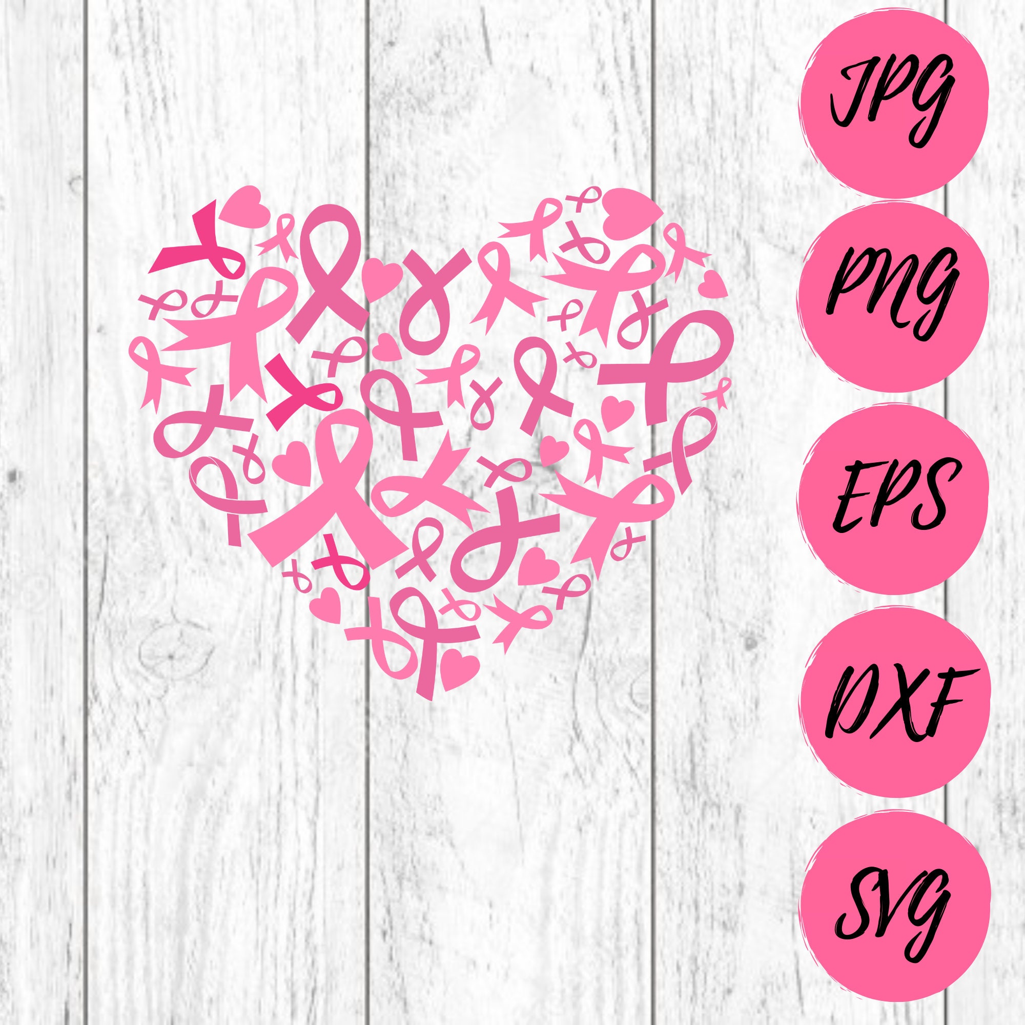 Hearts Ribbon SVG PNG JPG Eps Dxf Breast Cancer Awareness Pink October ...