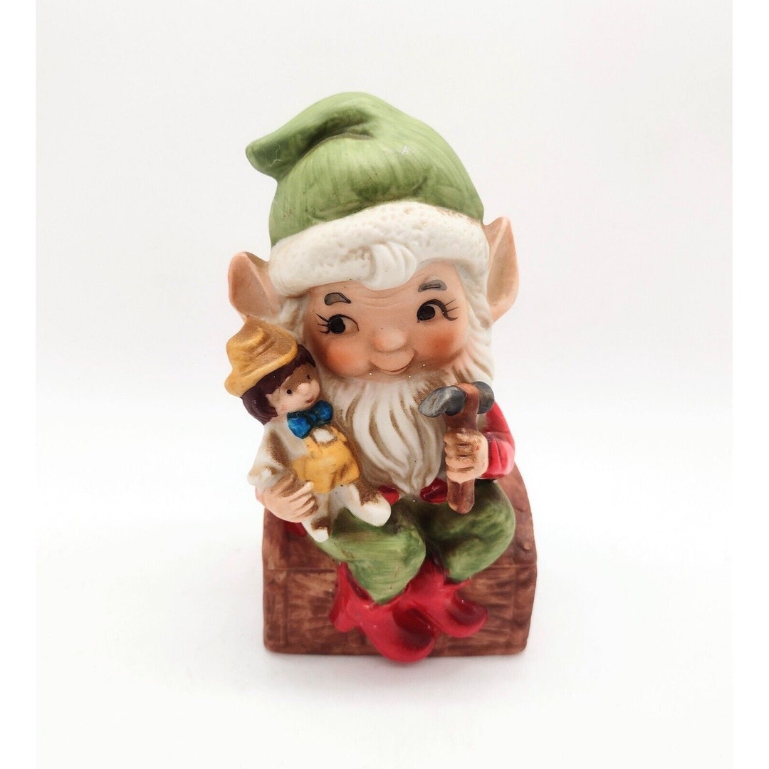 Homco Santas Workshop Elf Figurine Vintage Christmas Holiday Bisque ...