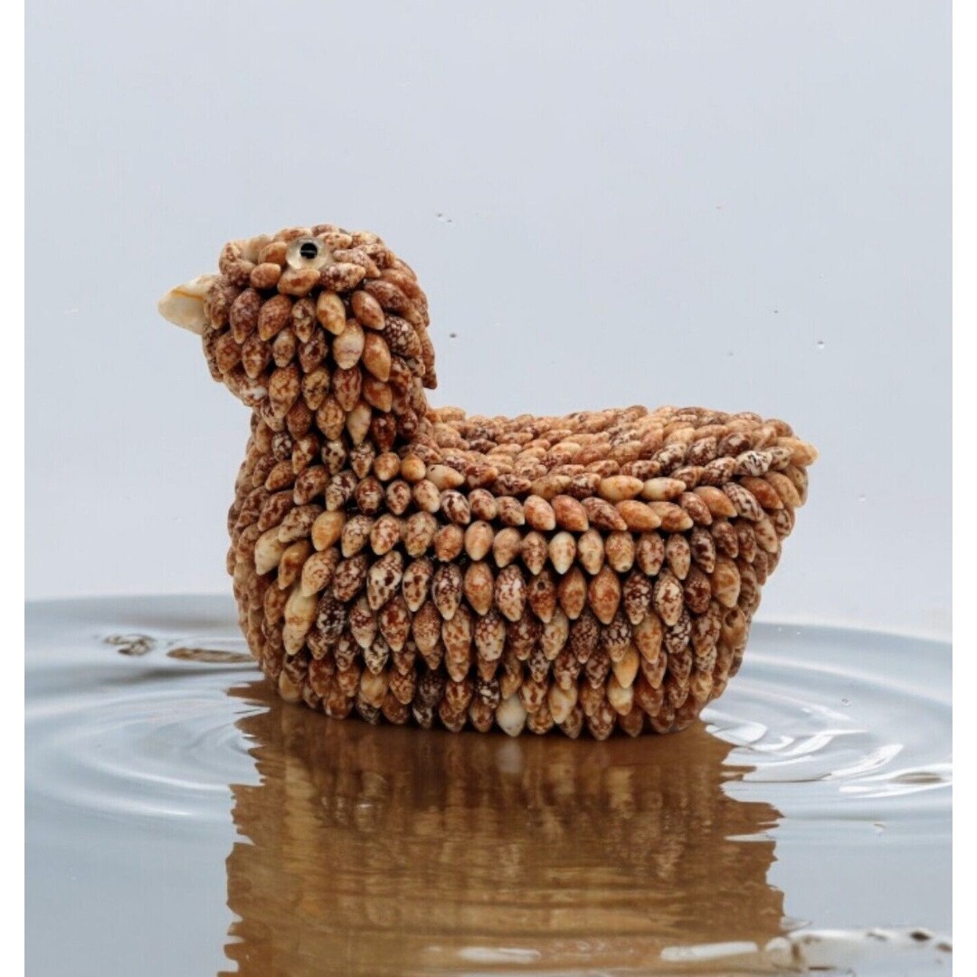 Handmade Shell Folk Art Chicken Duck Lidded Trinket Dish Figural Brown ...