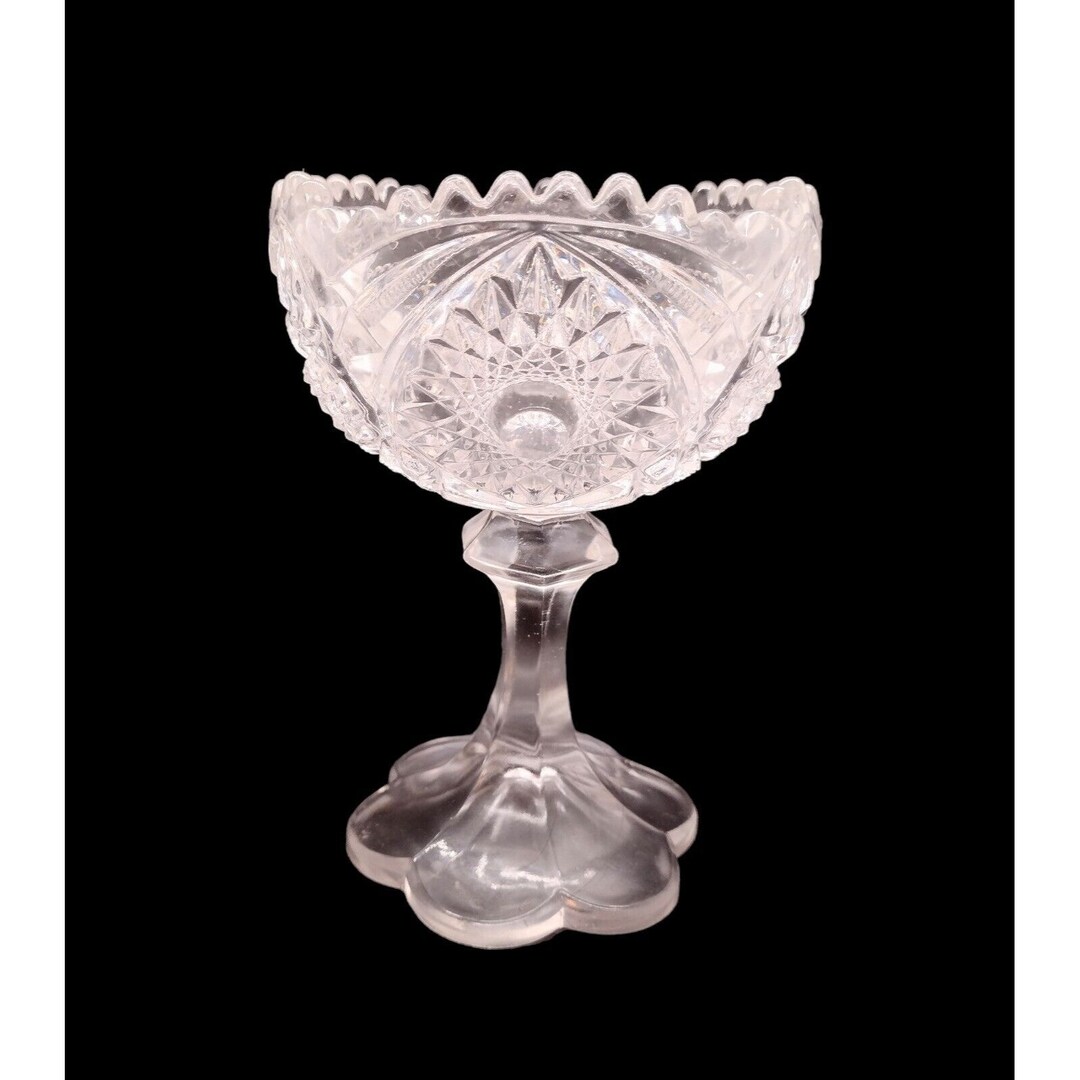 Vintage EAPG Hobstar Pedestal Clear Glass Compote Sawtooth Edge Candy ...