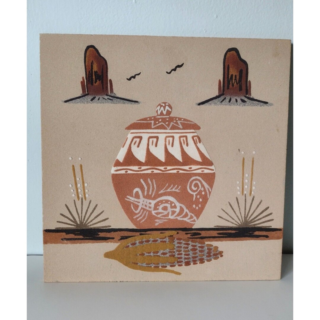 A Begay Navajo Sand Art Painting 12x12 Signed Jar Desert Southwest ...