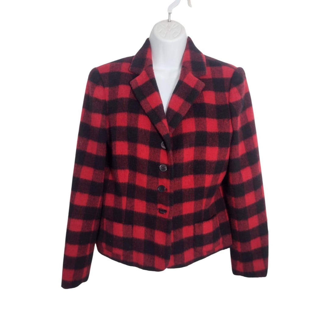 Vtg Evan Picone Wool Blend Buffalo Plaid Blazer Jacket 12 Pockets ...