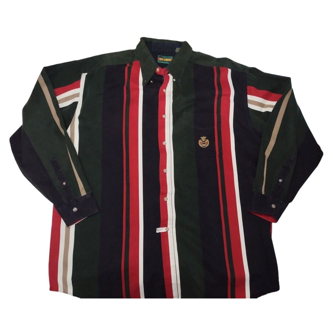 Vintage Ivy Crew Thick Button Down Shirt Size 2XL Striped Soft Business ...