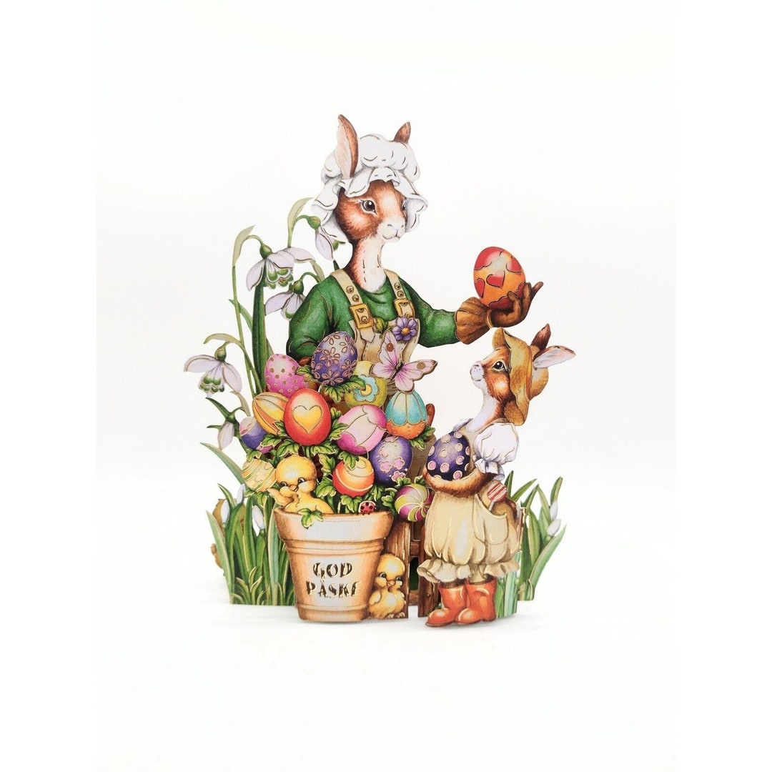Denmark 3-D Easter Scene Cutout Decor Vintage Gold Trim Bunny Chicks ...