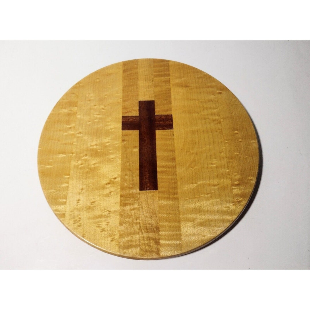 Handmade Wood Turned Cross Trivet 9in Round Felt Bottom Vintage Signed ...