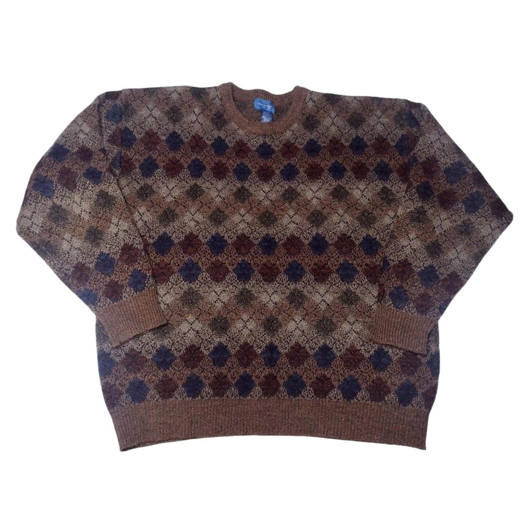 Vintage Towncraft Mens Argyle Thick Knit Sweater Size XL Grandpa Preppy ...