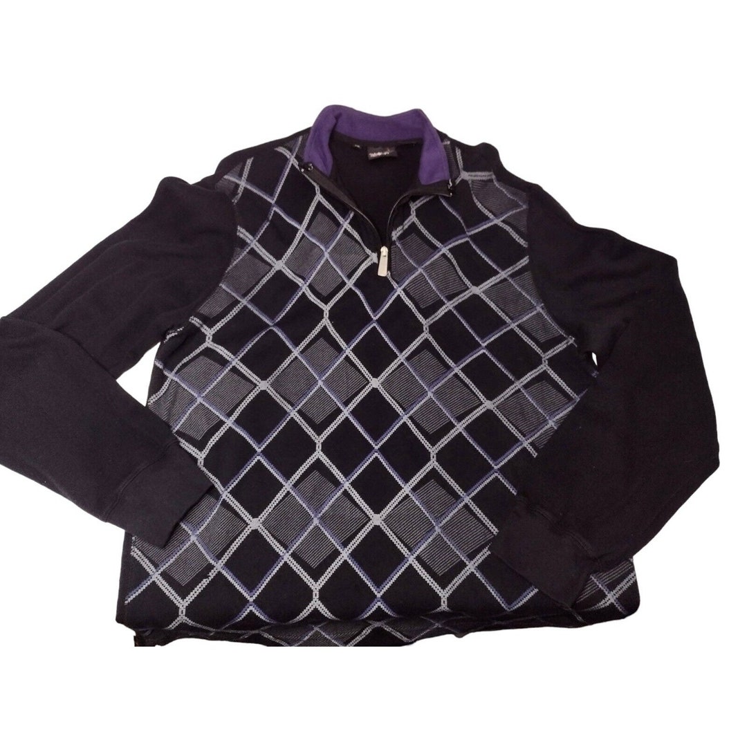 Vtg Y2K Point Zero 1/4 Zip Mens Sweater Size M Argyle Black Purple Goth ...