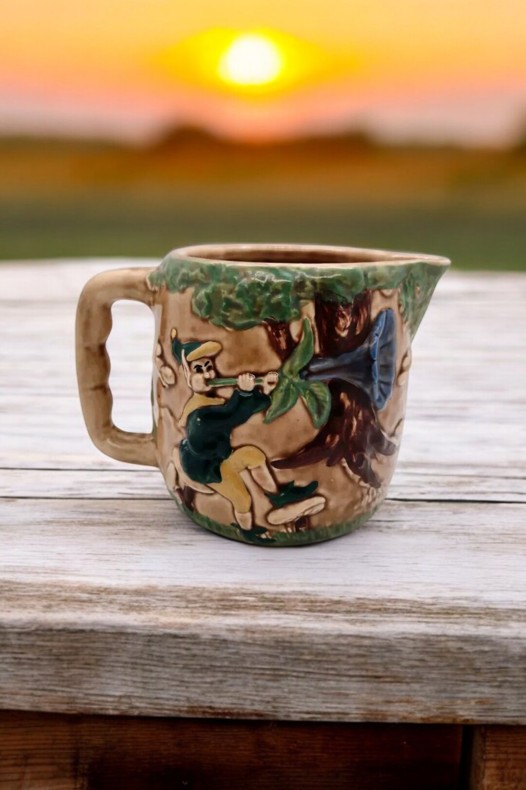 Vintage Majolica? Pixie Elf Pottery Pitcher Mushroom Fairy Flower ...