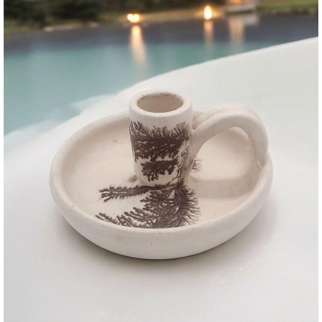 Handmade Botanical Impressed Pottery Chamber Candle Holder Vintage 80s ...