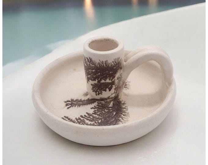 Handmade Botanical Impressed Pottery Chamber Candle Holder Vintage 80s ...