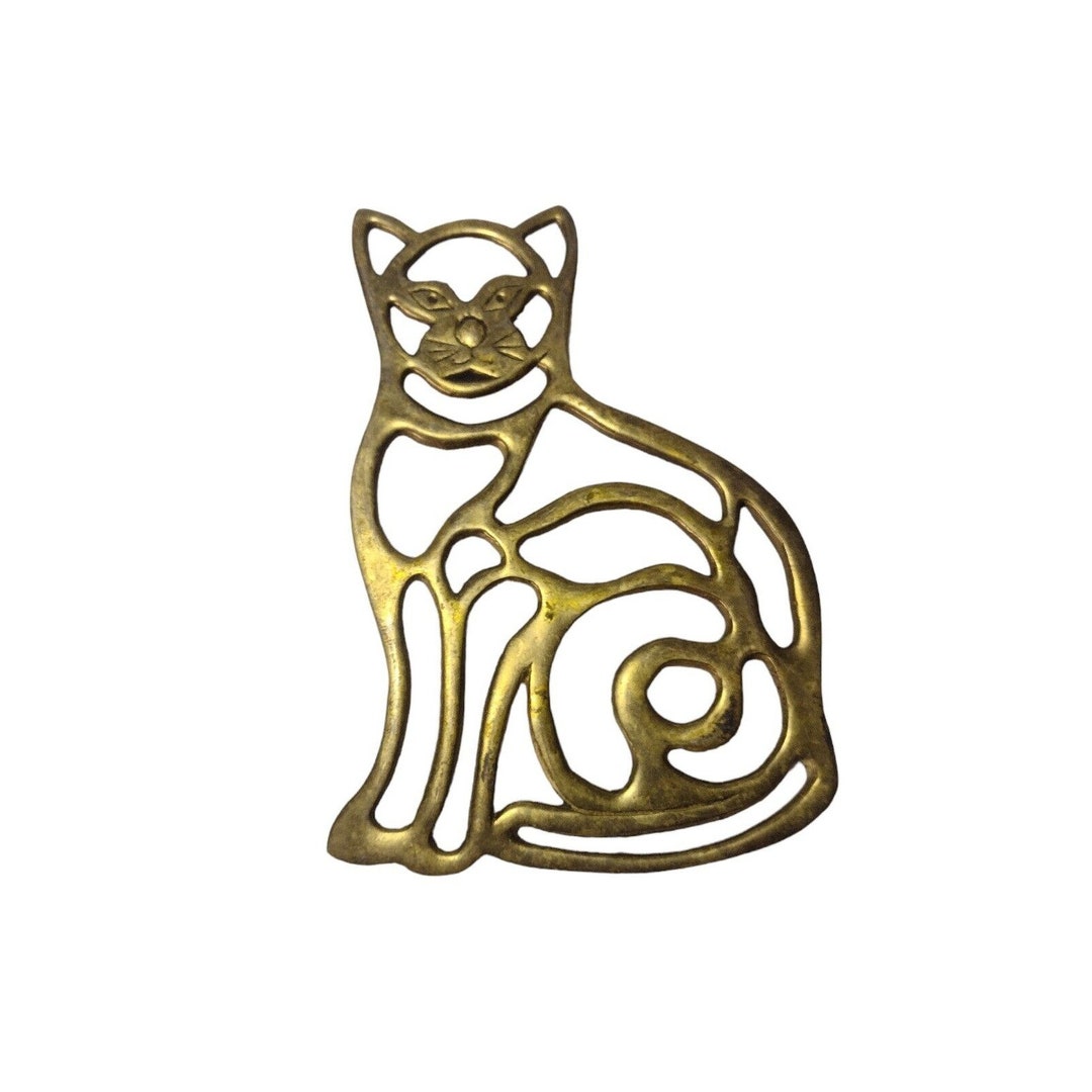 Vintage Figural Brass Cat Trivet Hot Plate Footed Hand Carved - Etsy