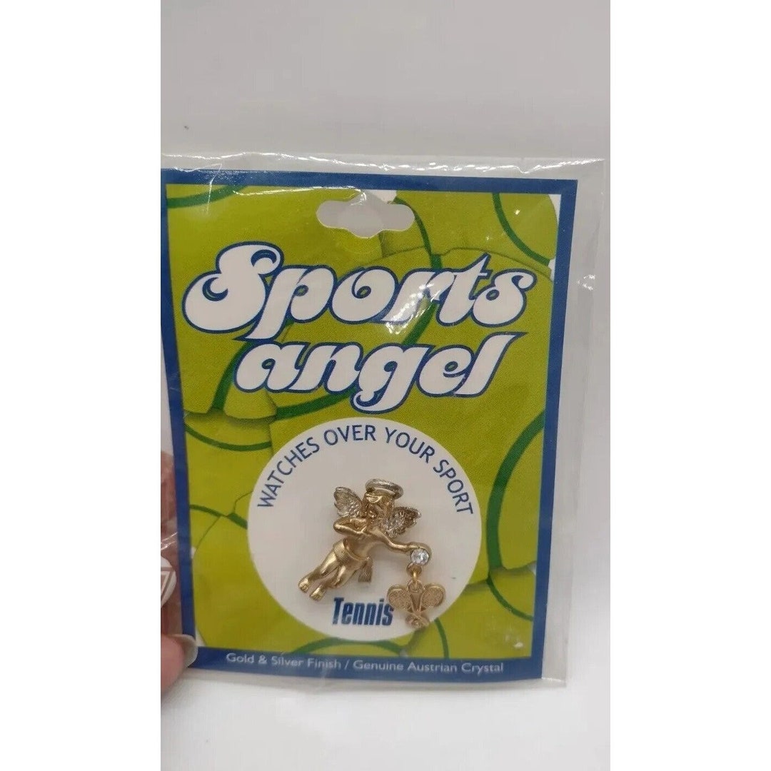 New Vintage Sports Angel Tennis Pin Austrian Crystal Gold Silver Finish ...