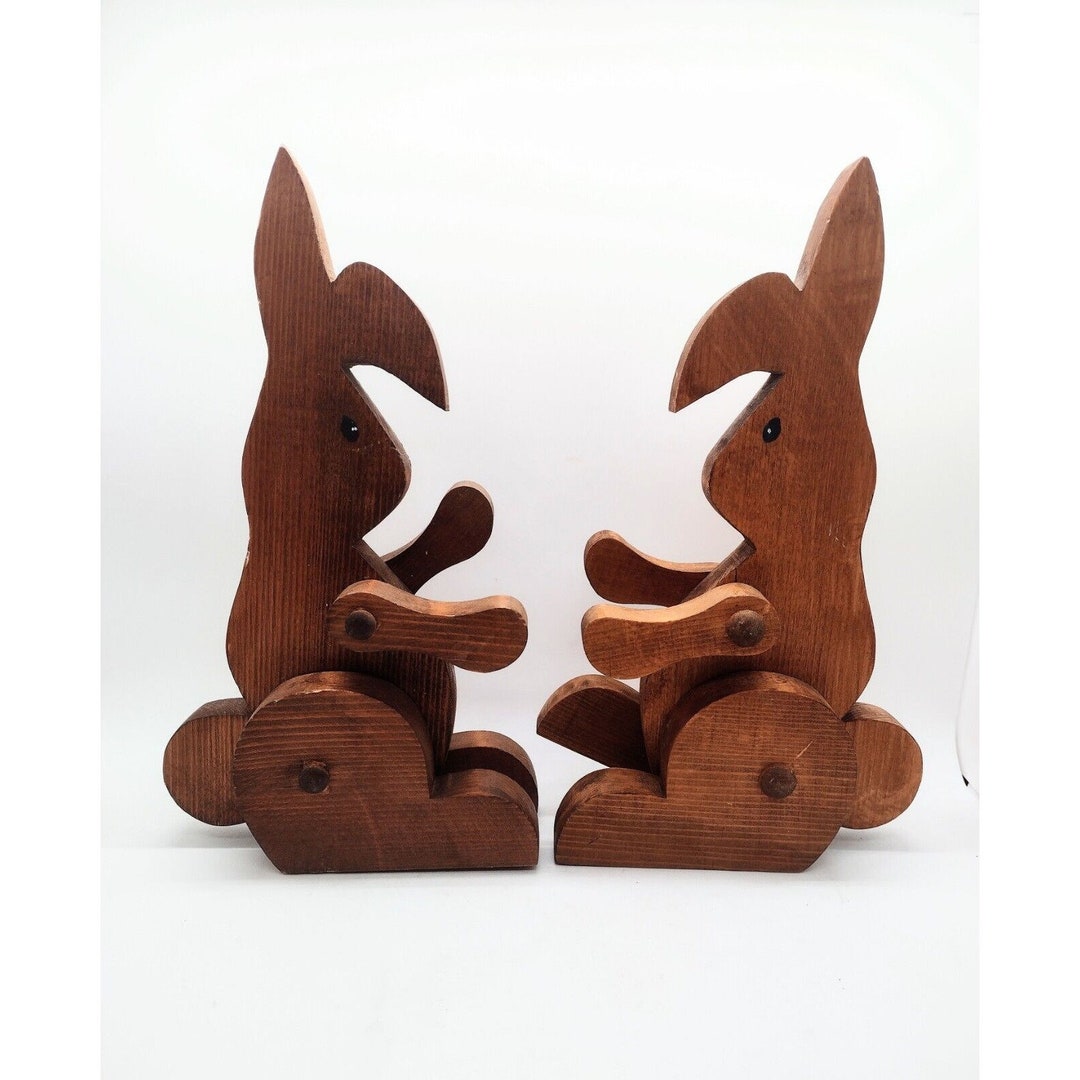 Vintage Handmade Wooden Jointed Rabbit Moveable Easter Decor Brown ...