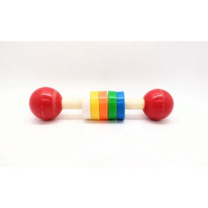 Vintage Retro Barbell Sliding Discs Baby Rattle Teether Rainbow ...