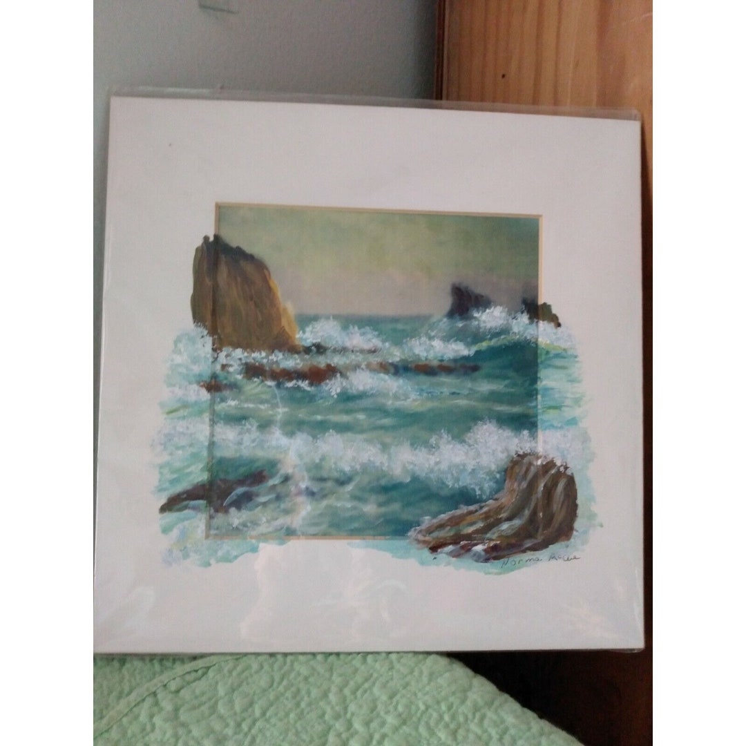 Norma Mccue Signed Coastal Scene Original Oil Acrylic Matted Sealed ...