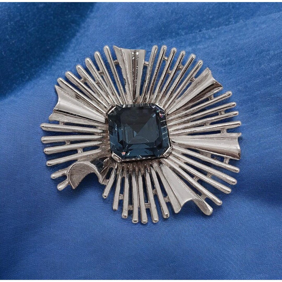 Trifari Post Modernism Starburst Faceted Stone Brooch Silvertone Vtg ...