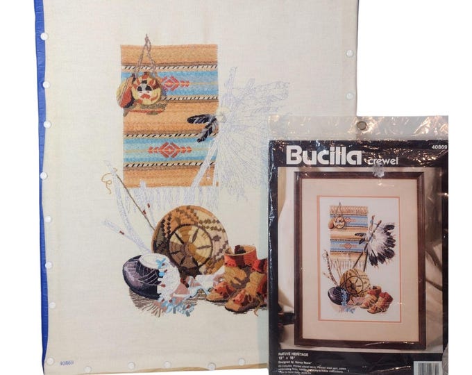 Bucilla 1994 Native Heritage Partially Done Crewel Embroidery 12x16 ...