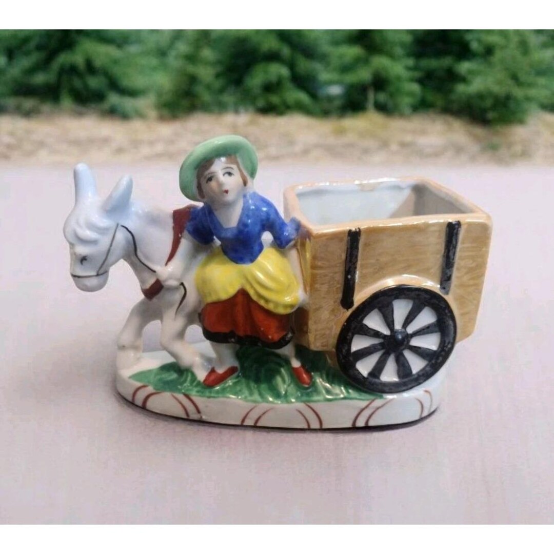 Vintage Donkey Drawn Cart Porcelain Planter Japan Handpainted Luster ...