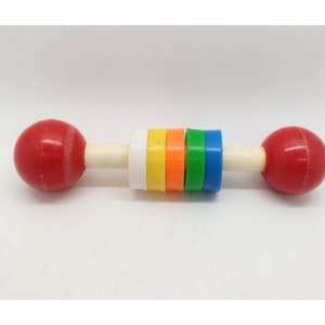 Vintage Retro Barbell Sliding Discs Baby Rattle Teether Rainbow ...