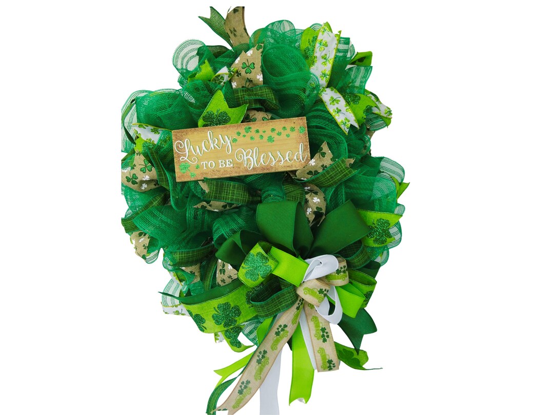 Lucky to Be Blessed St. Patrick’s Day Wreath – Green Deco Mesh ...