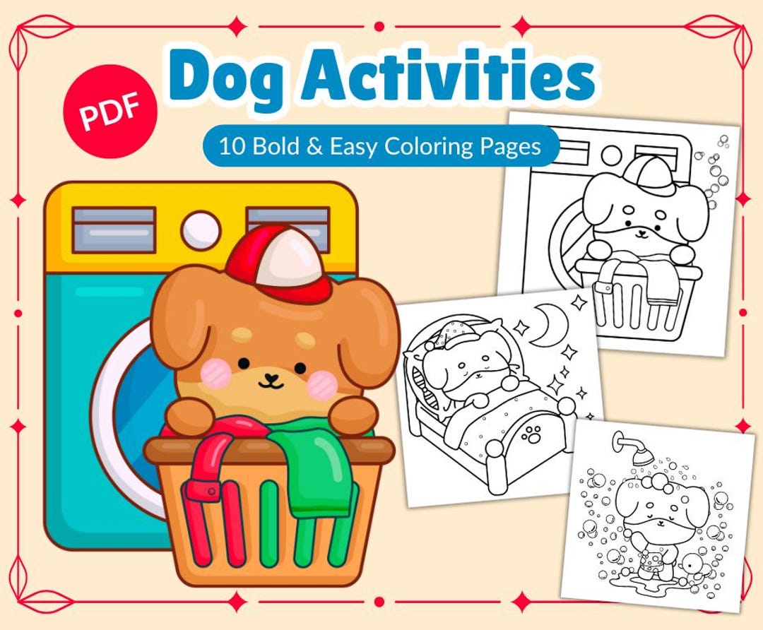 Dog Activities Coloring Pages | 10 Pages | Bold and Easy | Instant ...