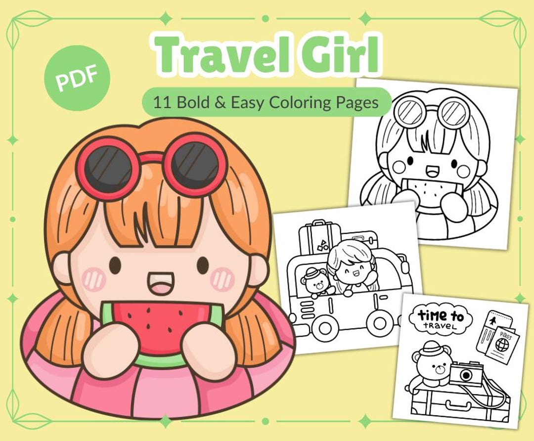 Travel Girl Coloring Pages | 11 Pages | Instant Download PDF - Etsy