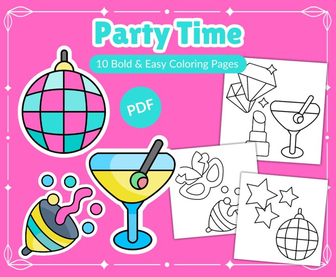 Party Time Coloring Pages | 10 Pages | Bold and Easy Coloring Pages ...