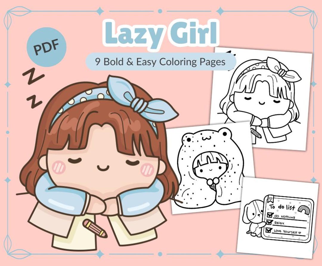 Lazy Girl Coloring Pages | 9 Pages | Instant Download PDF - Etsy