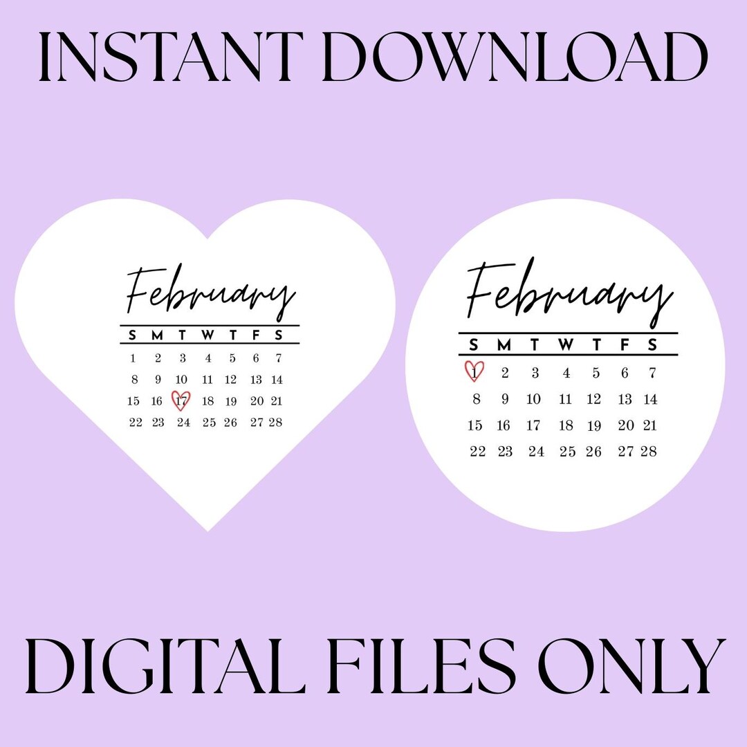 February 2026 Calendar PNG: Heart & Round Shape (instant Download) - Etsy