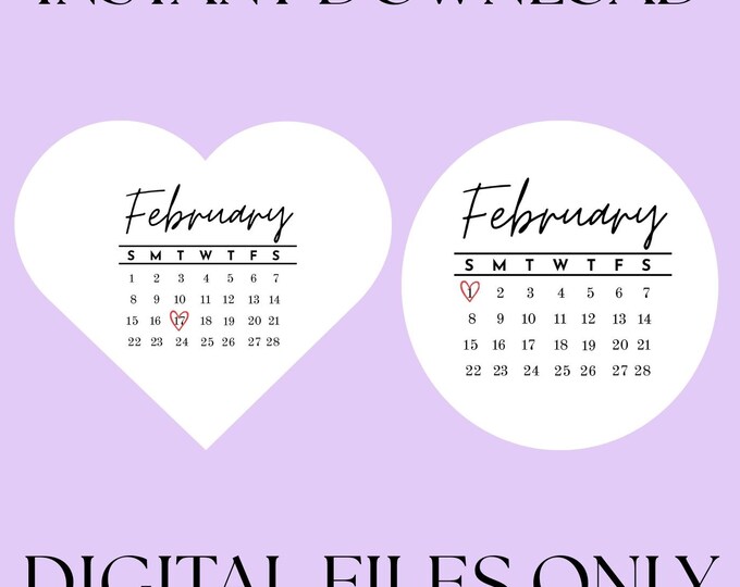 February 2026 Calendar PNG: Heart & Round Shape (instant Download) - Etsy