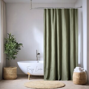 Waterproof Linen Shower Curtain Panel, Wide Linen Shower Drape With ...