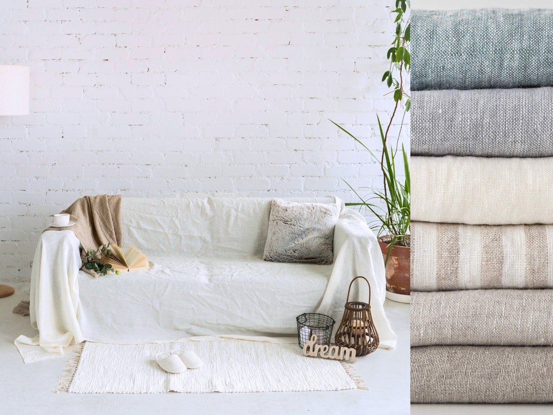 Linen Sofa Cover, Linen Slipcover, Linen Couch Cover, Natural Linen ...