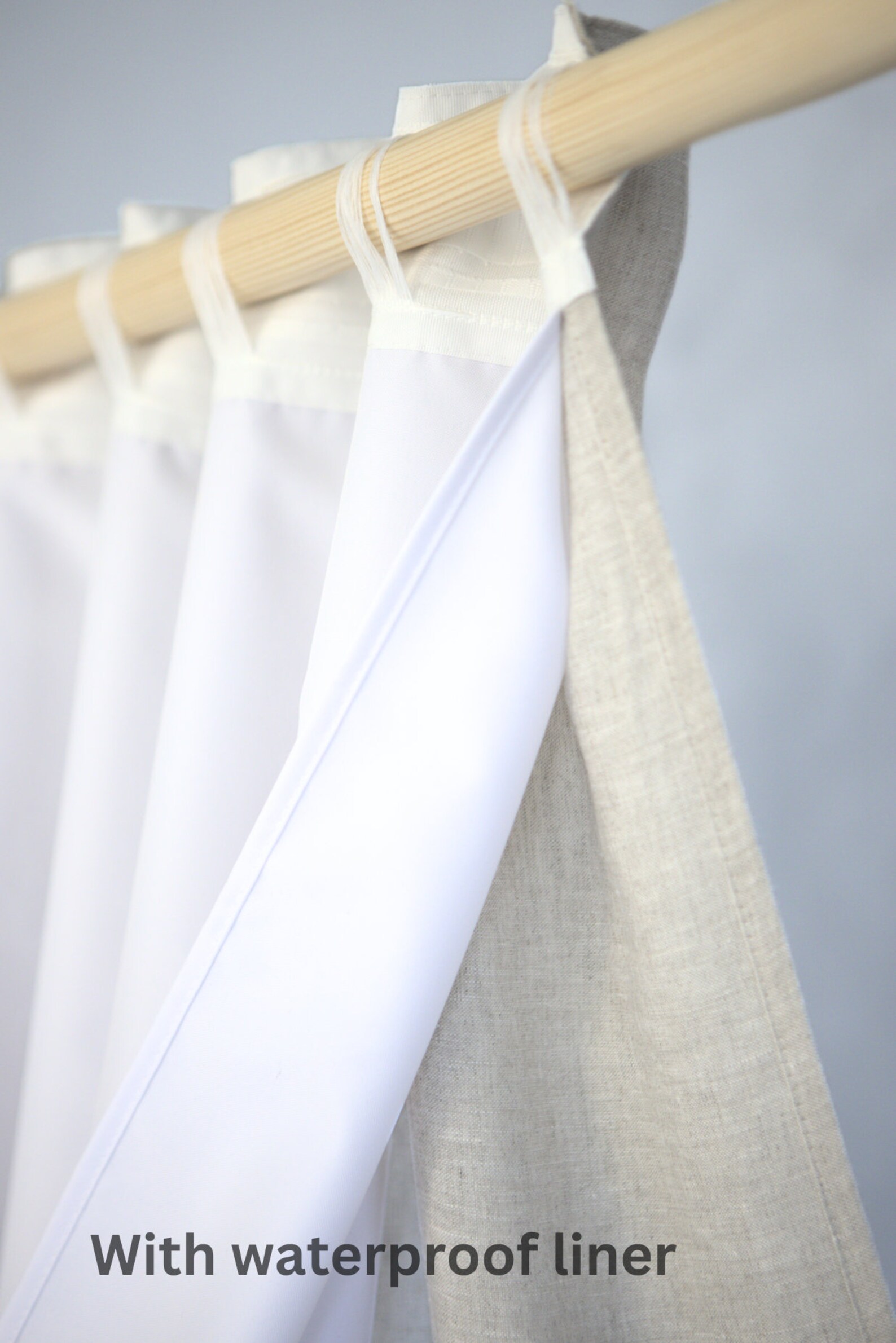 Waterproof Linen Shower Curtain Panel, Wide Linen Shower Drape With ...