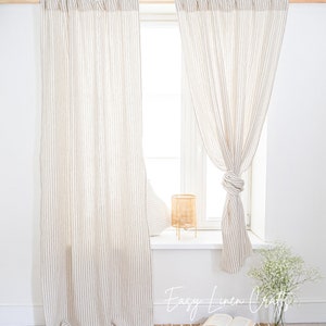 Stonewashed Linen Back Tab Curtain - Semi Sheer Linen Drape for Bedroom ...