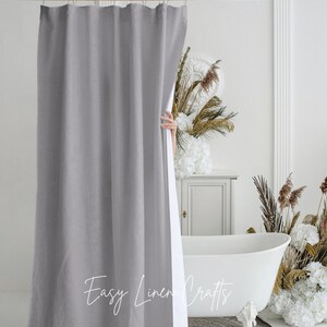 Waterproof Linen Shower Curtain Panel, Wide Linen Shower Drape With ...