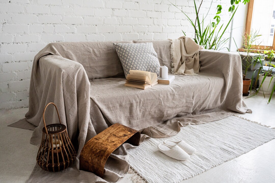 Linen Couch Cover Large Linen Sofa Slipcover Sofa Throw - Etsy