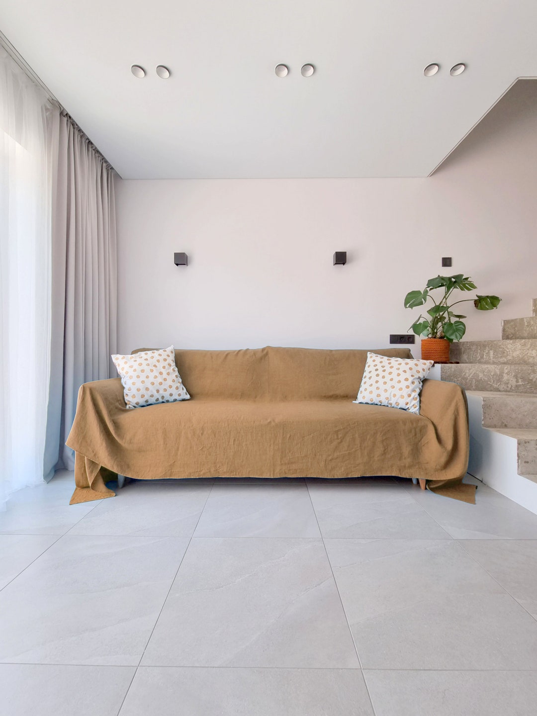 Linen Sofa Cover, Linen Couch Cover, Custom Loveseat Cover, Seamless ...