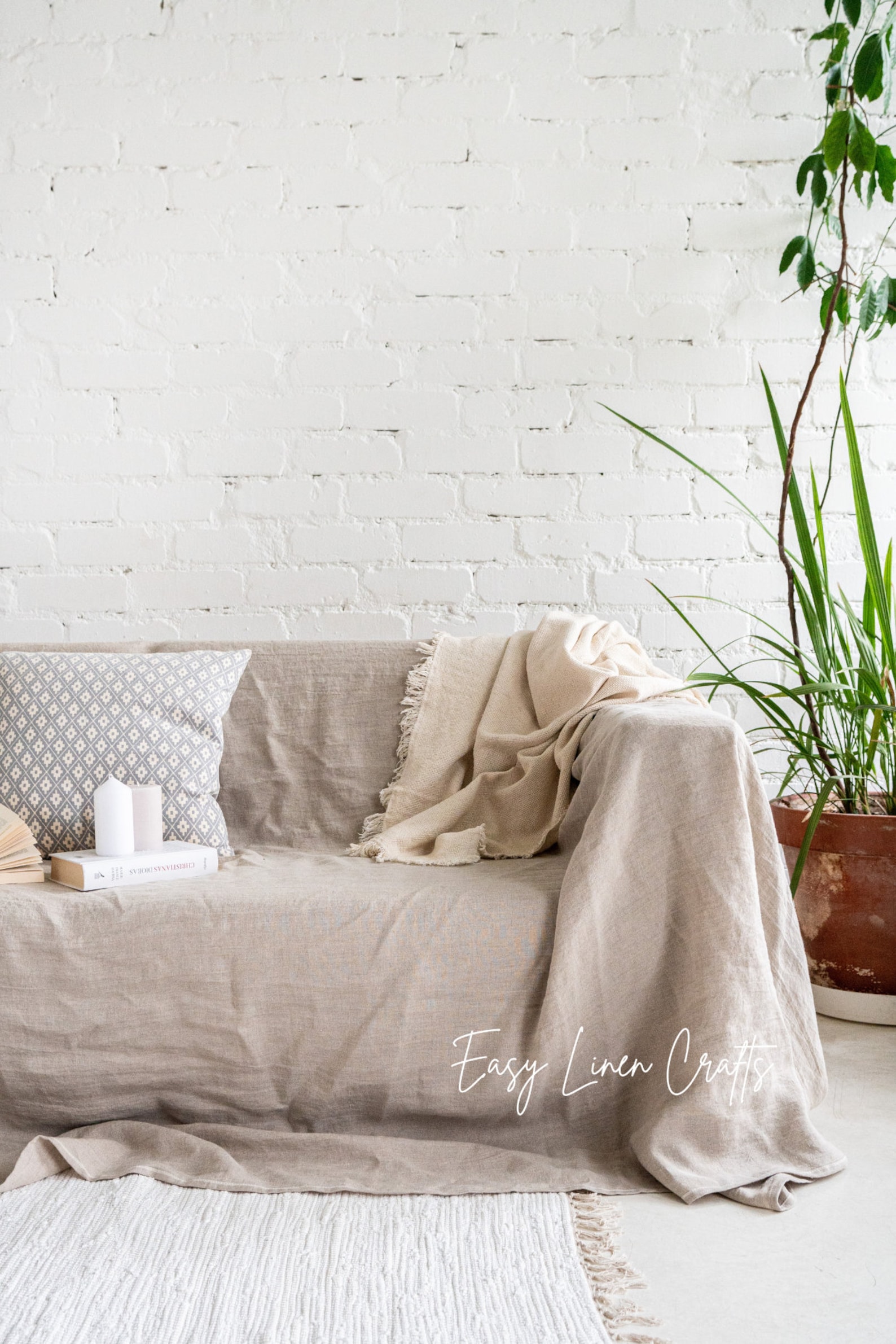 Linen Sofa Cover, Loose Couch Slipcover, Custom Sofa Slipcover ...