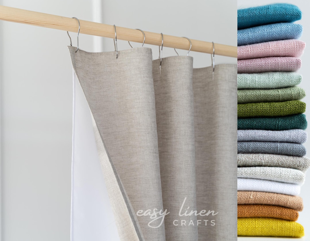 Waterproof Linen Shower Curtain, Custom Shower Drape With Liner and ...