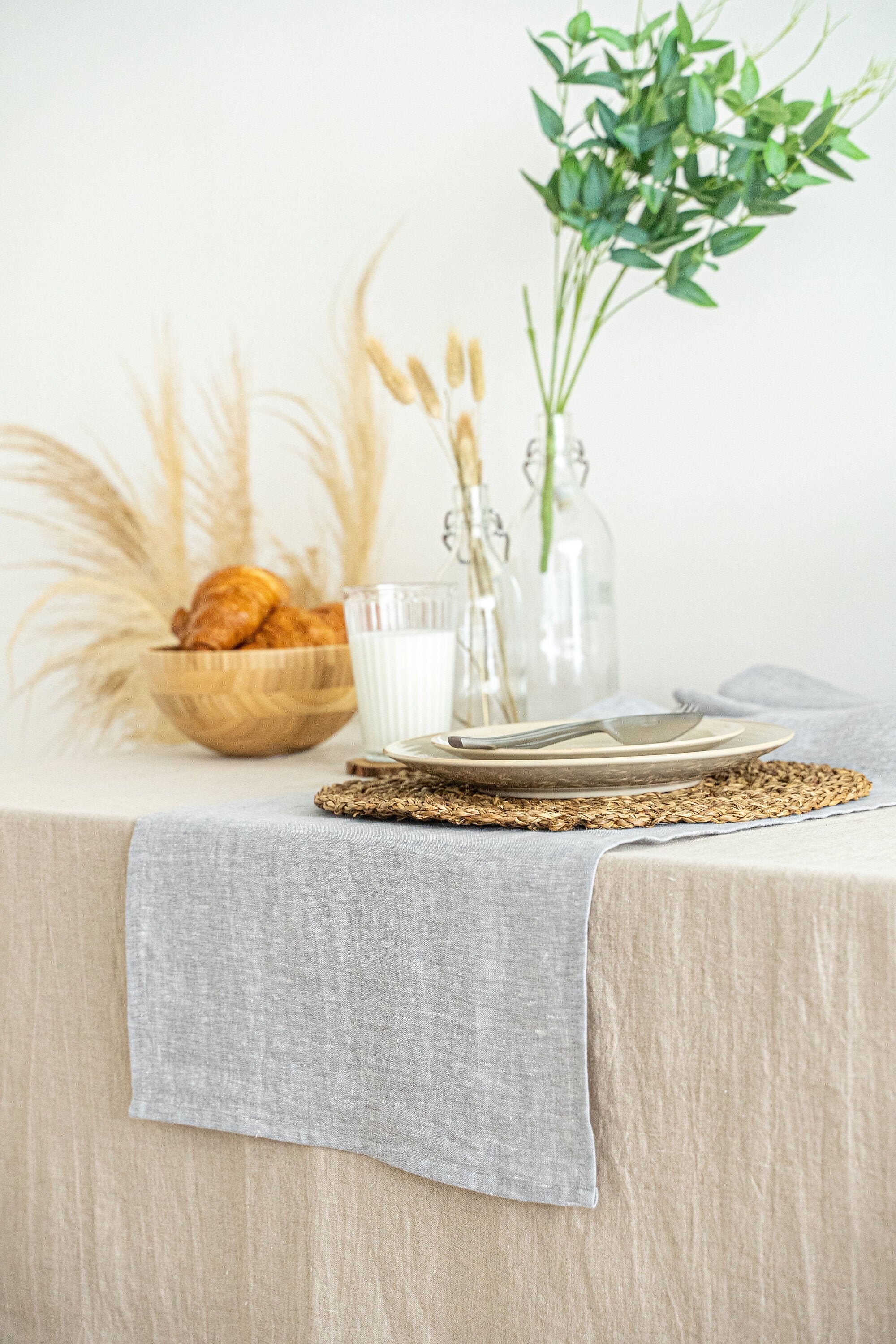 Linen Table Runner. Long Gray Washed Fabric Lunch, Dinner Runner ...
