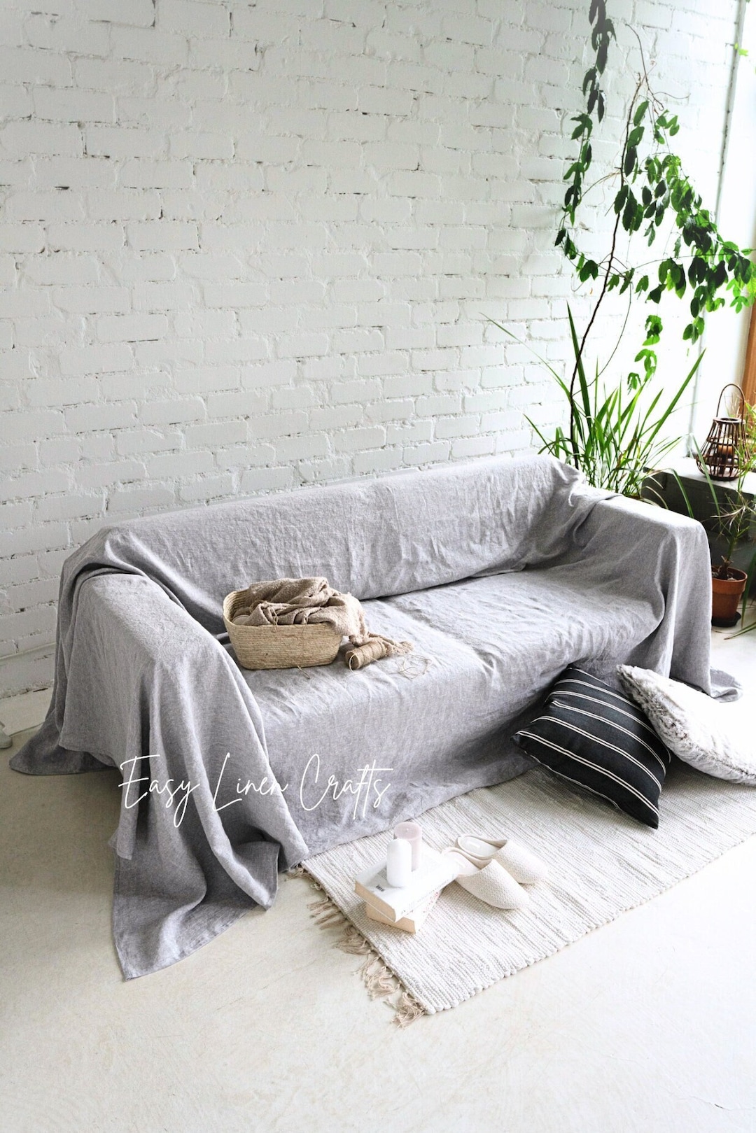 Linen Sofa Cover, Couch Cover, Linen Sofa Slipcover, Custom Slipcover ...