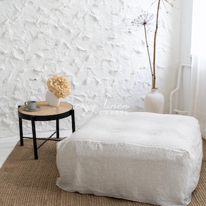 Linen Ottoman Cover, Custom Fitted Linen Pouf Cover, Footstool ...