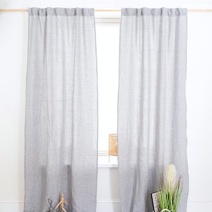 Stonewashed Linen Back Tab Curtain - Semi Sheer Linen Drape for Bedroom ...