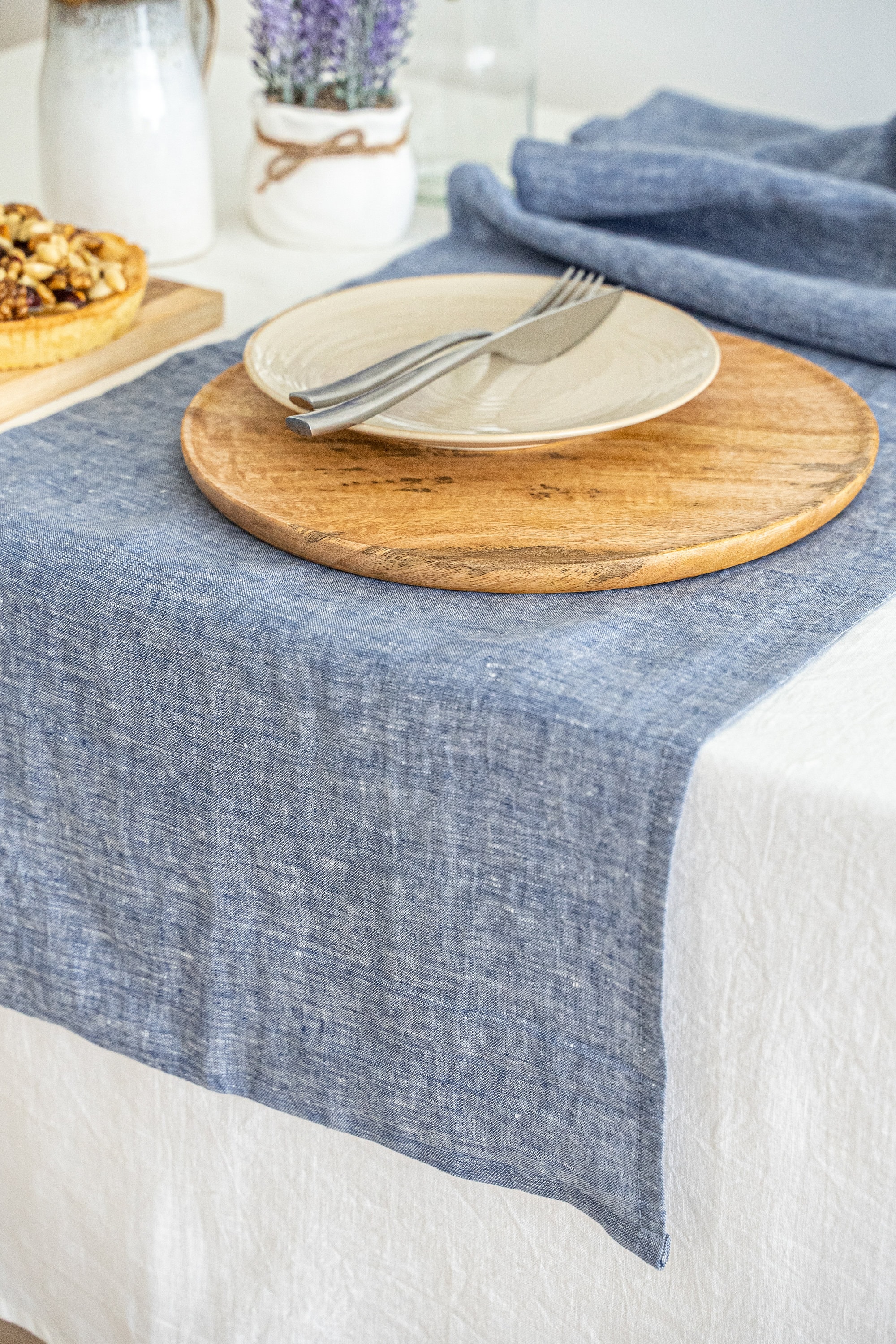 Linen Table Runner. Washed Soft Linen Table Runner in Blue. | Etsy